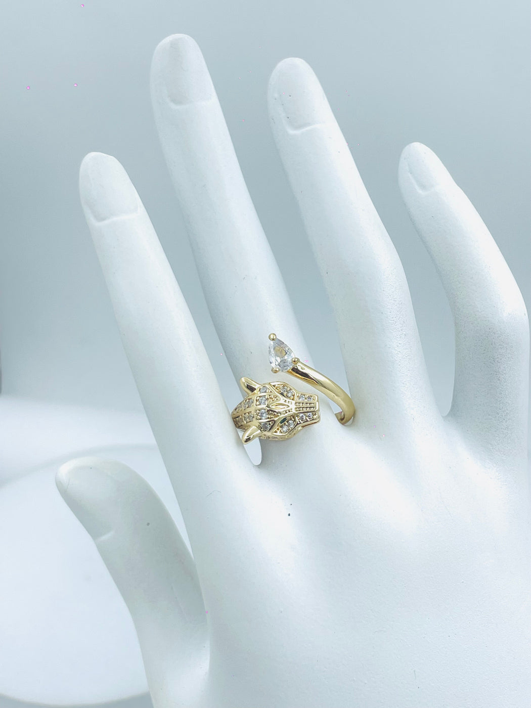 Elegant Gold Leaf Adjustable Ring with Crystal Accents – Memsaab Fashions