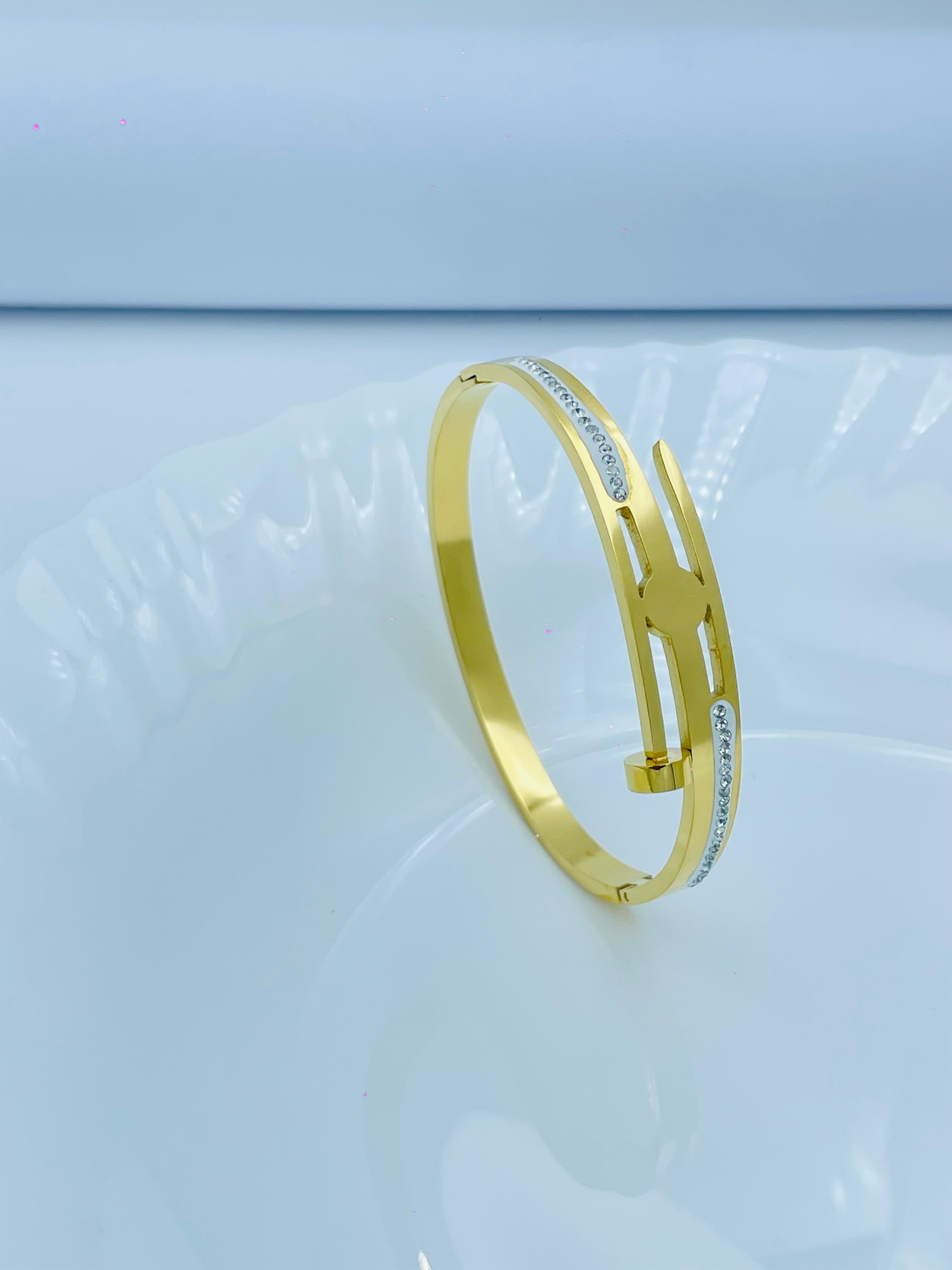 Elegant Gold Screw Design Bracelet with Crystal Accents | Anti-Tarnish ...